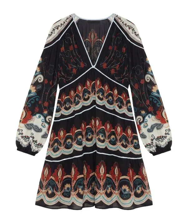 Farm Rio Long-sleeve V-neck Dress