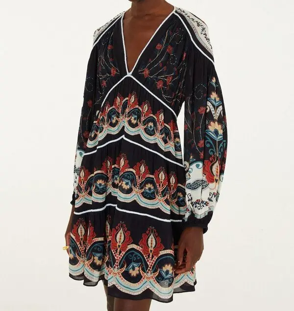 Farm Rio Long-sleeve V-neck Dress