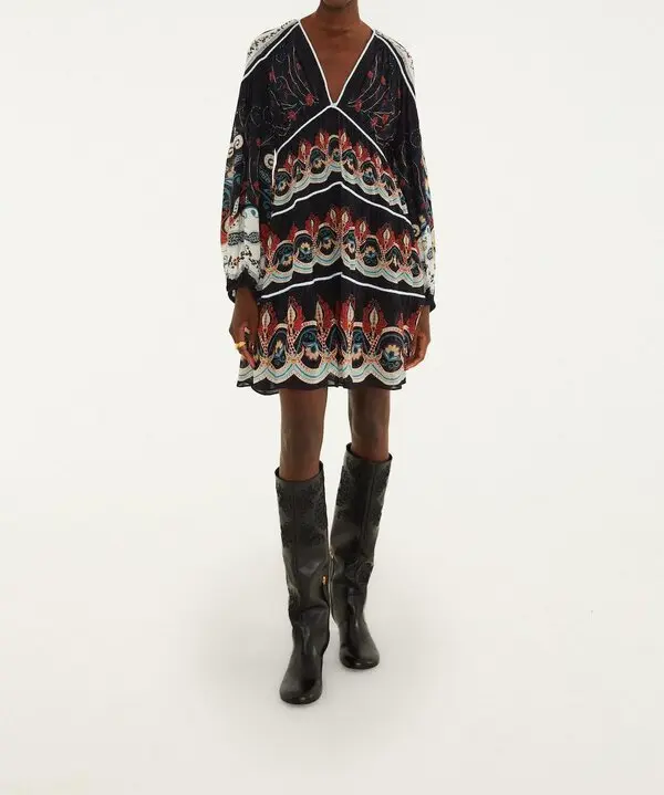 Farm Rio Long-sleeve V-neck Dress