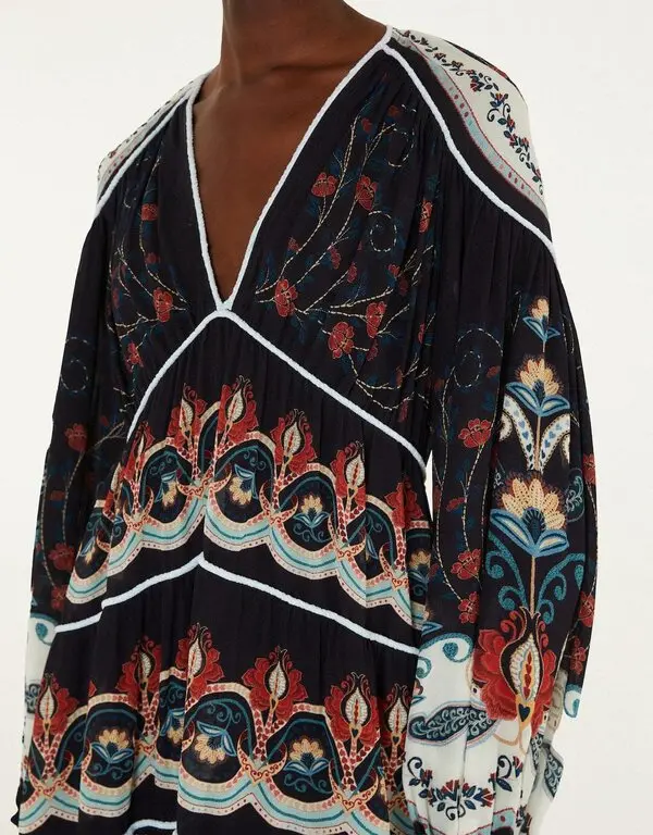 Farm Rio Long-sleeve V-neck Dress
