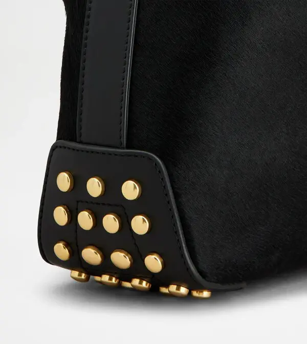 TOD'S Metal Dots Mini Bag In Pony Effect Leather - Black