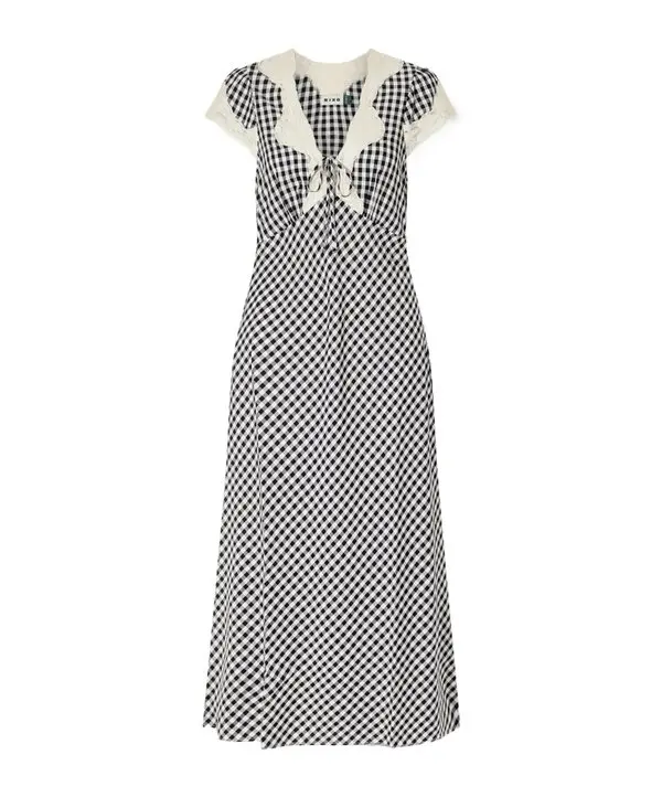 Rixo Bow-detailed Lace-trimmed Checked Woven Midi Dress
