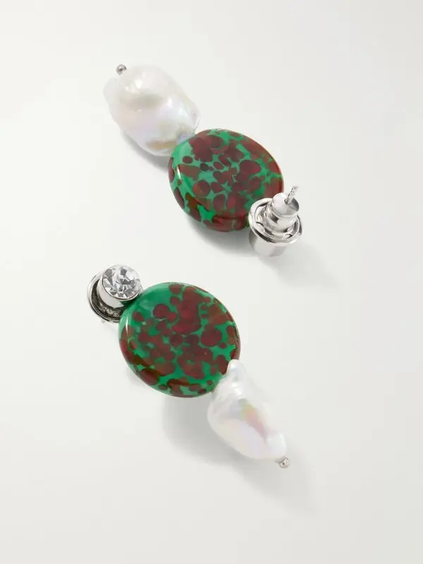 Dries Van Noten Silver-tone, Glass And Pearl Earrings