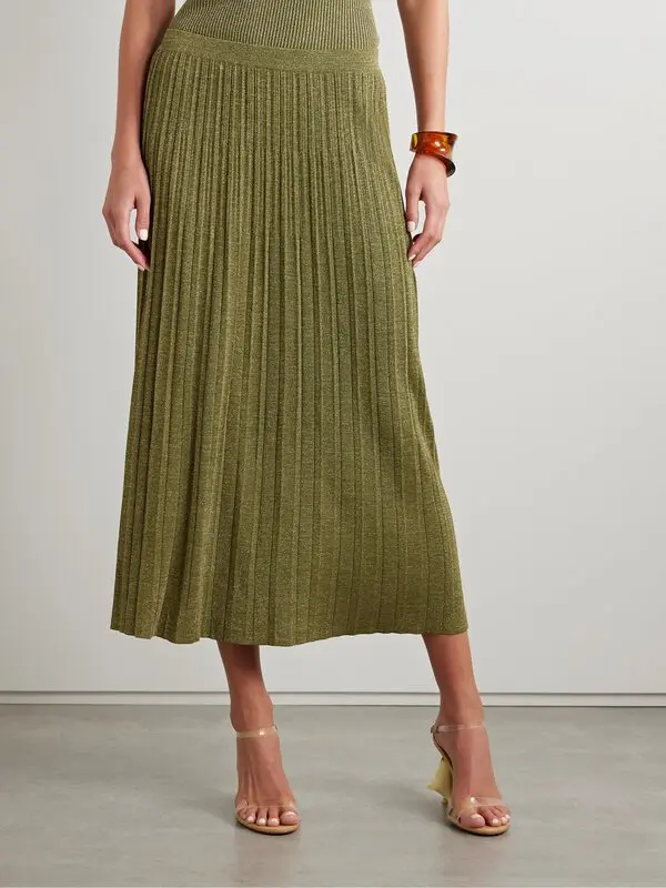 Zimmermann Wylie Metallic Ribbed-knit Midi Skirt