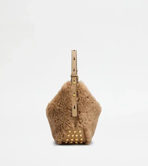 TOD'S Metal Dots Mini Bag In Shearling - Beige