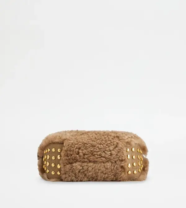 TOD'S Metal Dots Mini Bag In Shearling - Beige