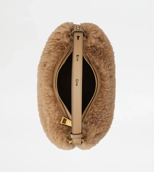 TOD'S Metal Dots Mini Bag In Shearling - Beige