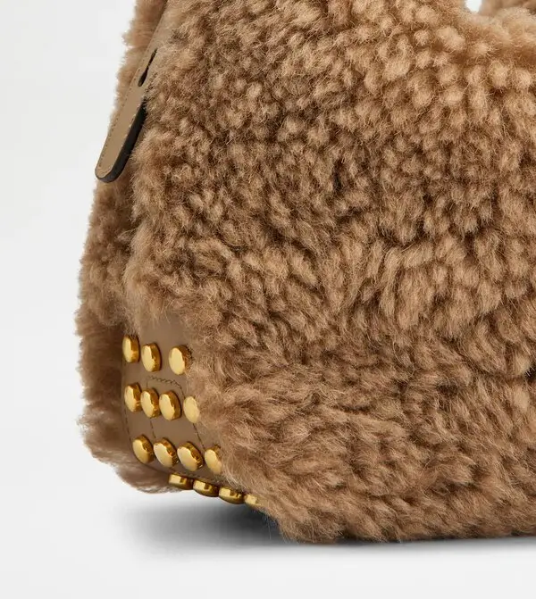 TOD'S Metal Dots Mini Bag In Shearling - Beige