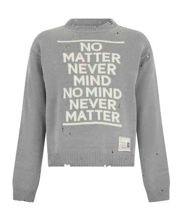 Mihara Yasuhiro Distressed Slogan Knitted Sweater