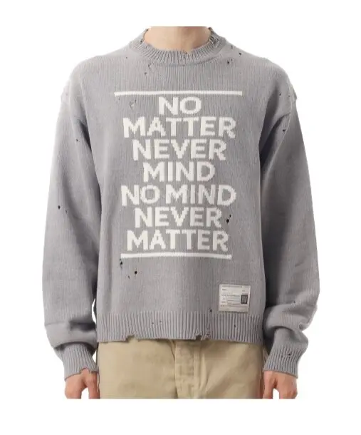 Mihara Yasuhiro Distressed Slogan Knitted Sweater