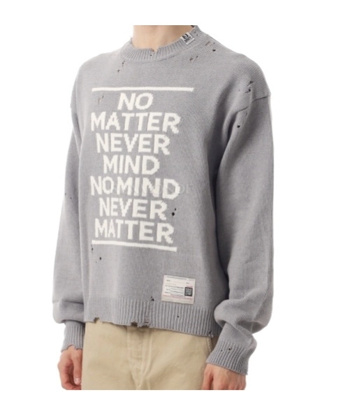 Mihara Yasuhiro Distressed Slogan Knitted Sweater