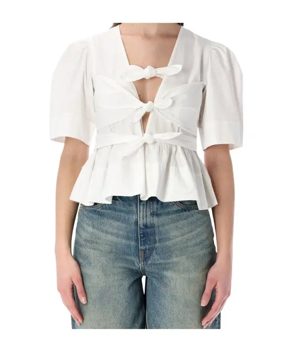 GANNI Tie-front Peplum Top