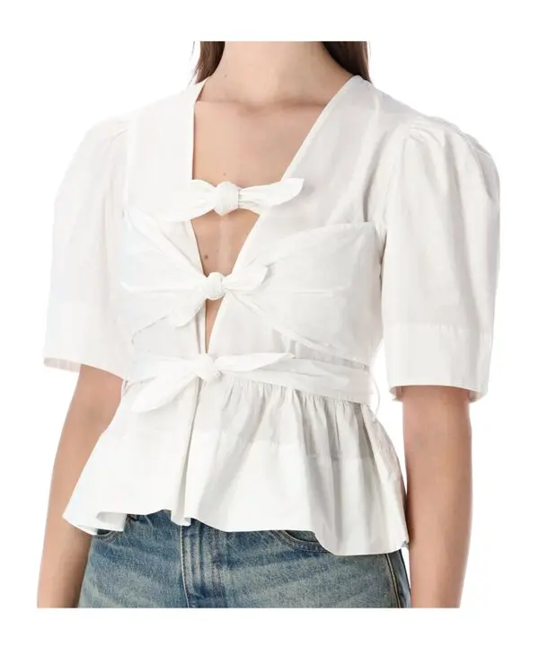 GANNI Tie-front Peplum Top