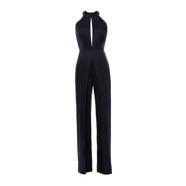 NOMI FAME Dona Halter Neck Front Cut Out Jumpsuit With Split Leg - Black