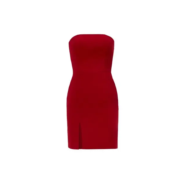 NOMI FAME Eva Wine Strapless Front Slit Corset Mini Dress
