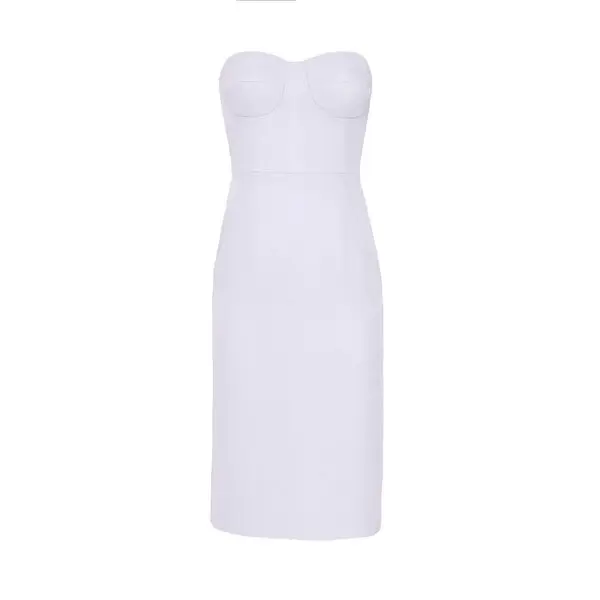 NOMI FAME Oramor Bluish Strapless Crepe Corset Midi Dress - Grey