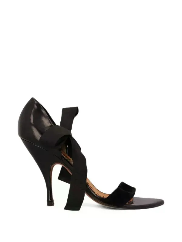 Saint Laurent Leather Ankle-tie Bow Sandals - Black