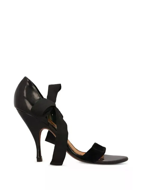 Saint Laurent Leather Ankle-tie Bow Sandals - Black