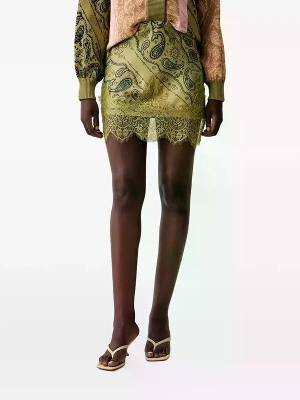 NEVER FULLY DRESSED Paisley-print Lace-trim Skirt