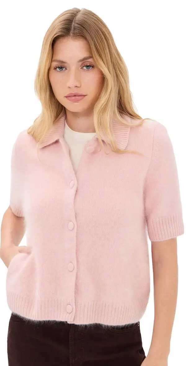 Rag & Bone Jada Brushed Cashmere Short Sleeve Cardigan - Pink