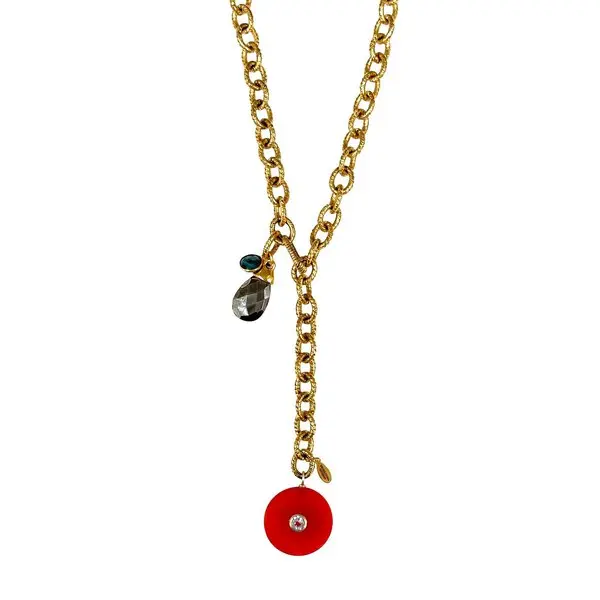 Persia Donà Jewelry Vintage Chain X Carnelian Circle Necklace - Gold