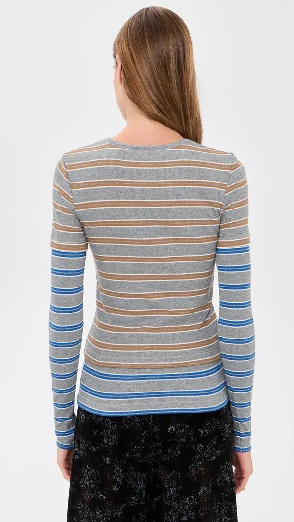GANNI Soft Cotton Rib Long Sleeve Double Layer Tee - Strong Blue