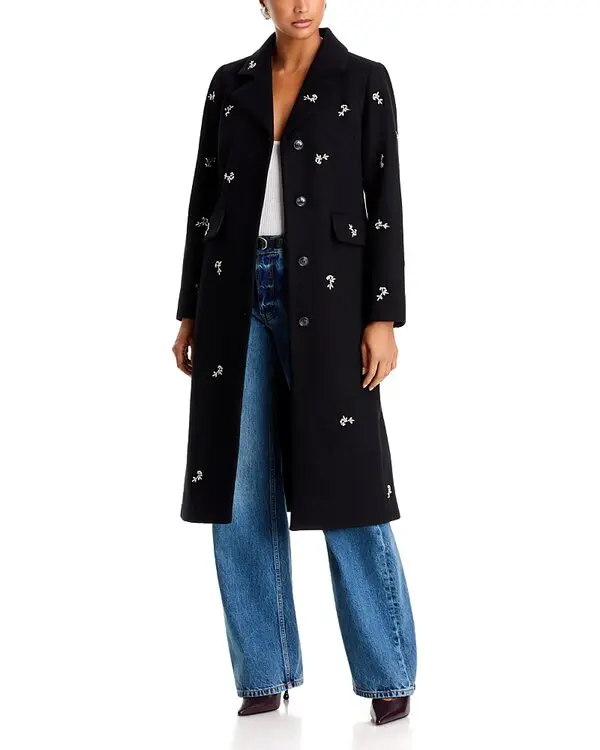 Aqua Embellished Faux Wool Coat Exclusive