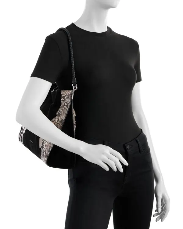 Veronica Beard Vida Suede & Snake Embossed Leather Shoulder Bag