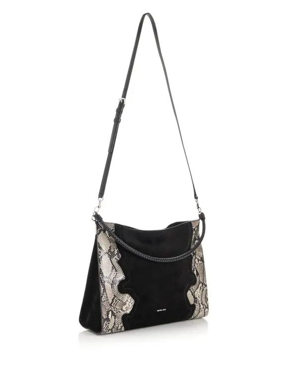 Veronica Beard Vida Suede & Snake Embossed Leather Shoulder Bag