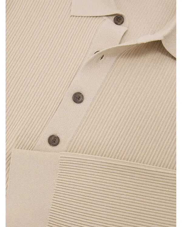 REISS Admiral Long Sleeve Polo Shirt - Stone