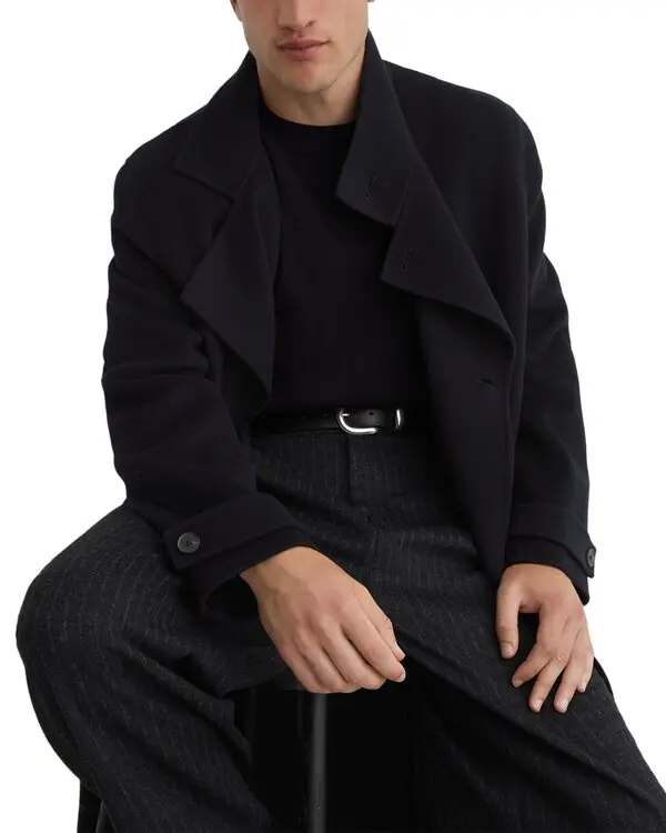 REISS Selation Wool Blend Tie Waist Long Overcoat