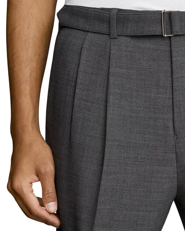 REISS Strap Tapered Fit Belted Pleat Trousers