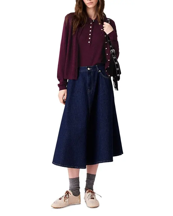 Maje Jamy Denim Flared Midi Skirt