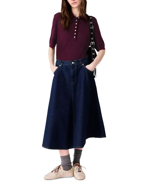 Maje Jamy Denim Flared Midi Skirt
