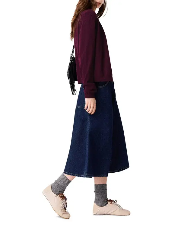 Maje Jamy Denim Flared Midi Skirt