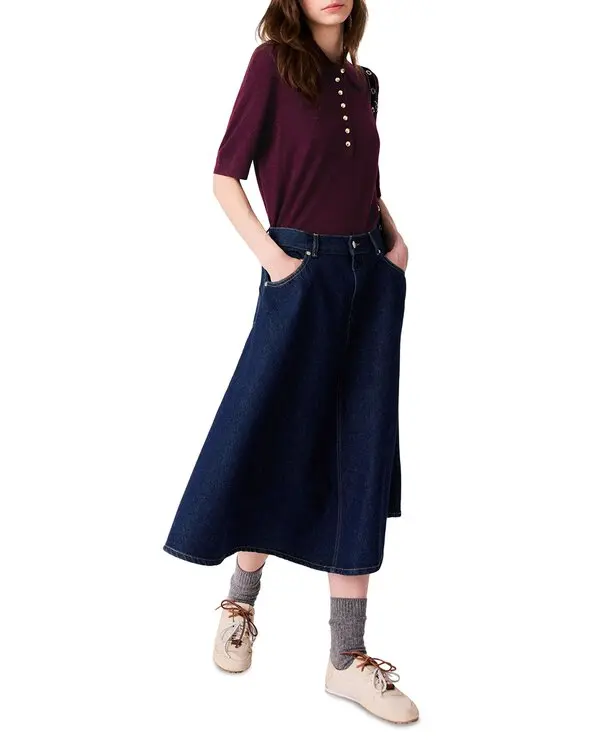 Maje Jamy Denim Flared Midi Skirt