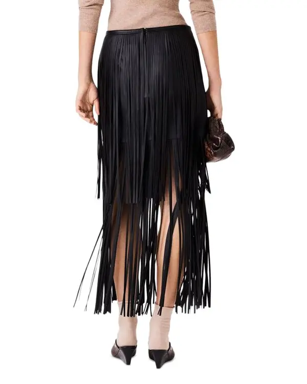 Maje Fringed Faux Leather Skirt