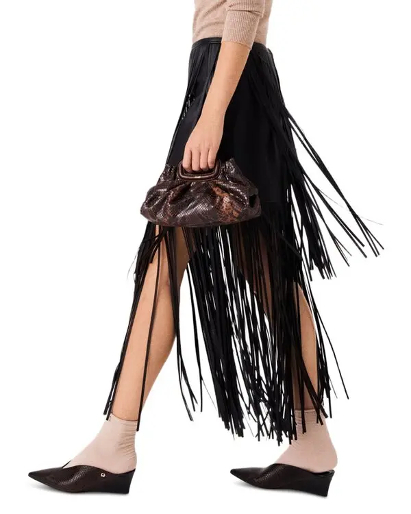 Maje Fringed Faux Leather Skirt