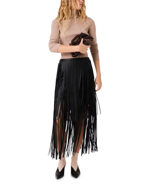 Maje Fringed Faux Leather Skirt