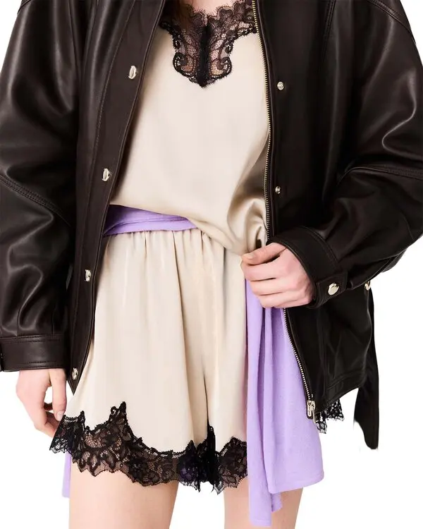 Maje Lace Trim Satin Shorts