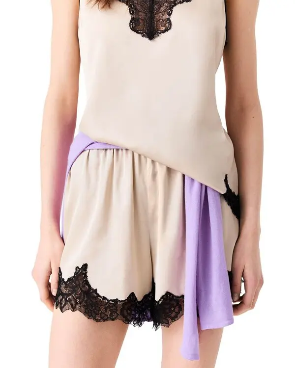 Maje Lace Trim Satin Shorts