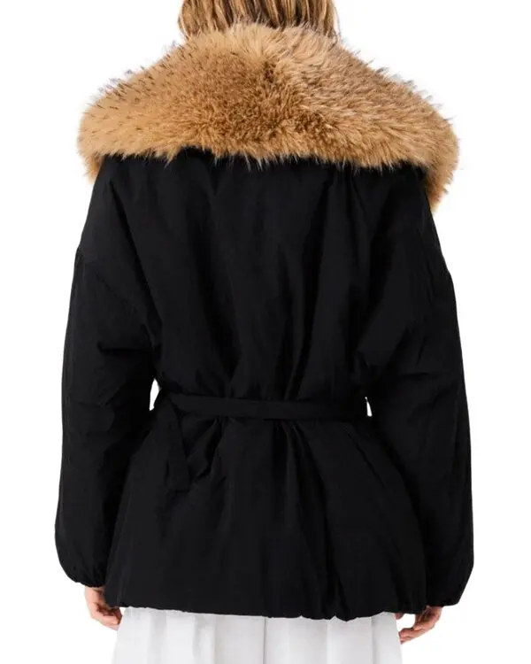 Maje Faux Fur Collar Belted Parka