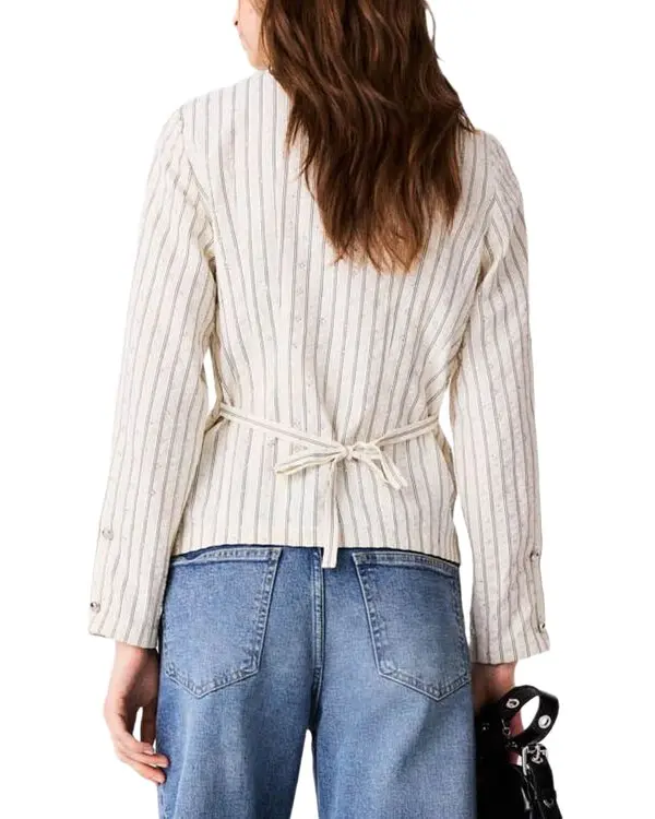 Maje Rhinestone High Ruffle Neck Shirt