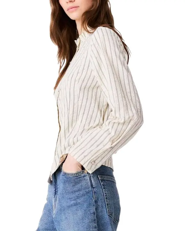 Maje Rhinestone High Ruffle Neck Shirt
