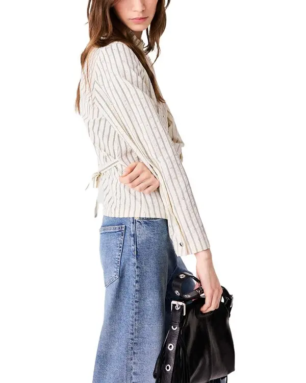 Maje Rhinestone High Ruffle Neck Shirt
