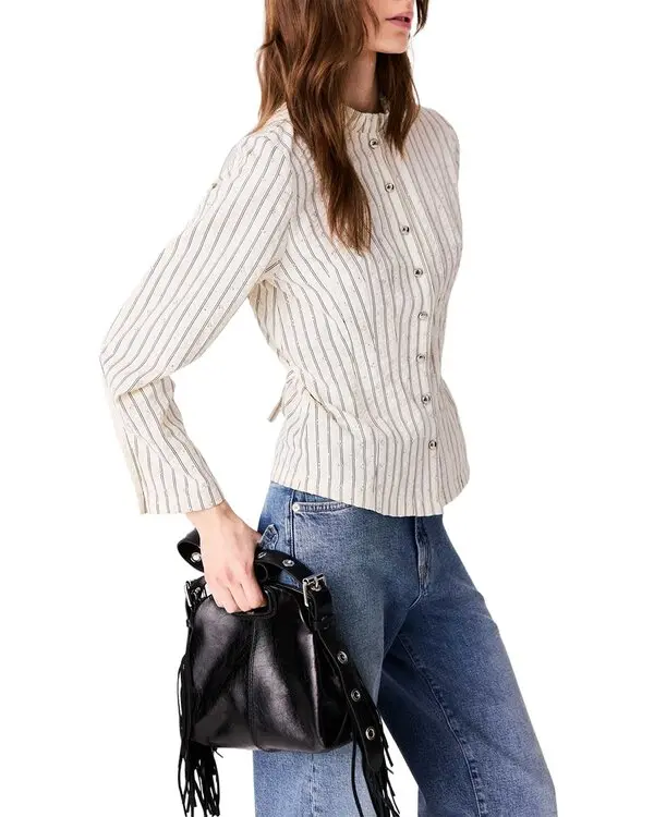Maje Rhinestone High Ruffle Neck Shirt