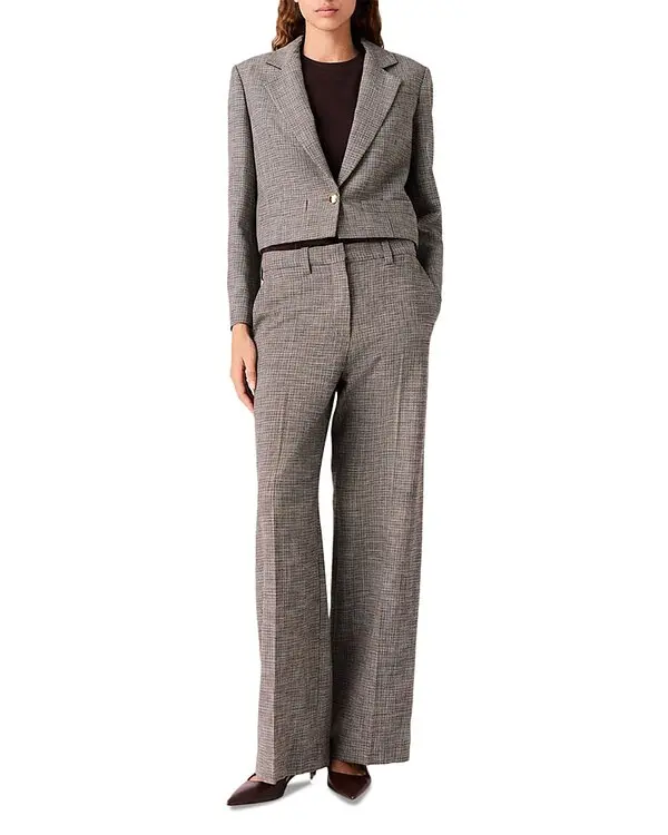 Maje Check Print Wide Leg Pants