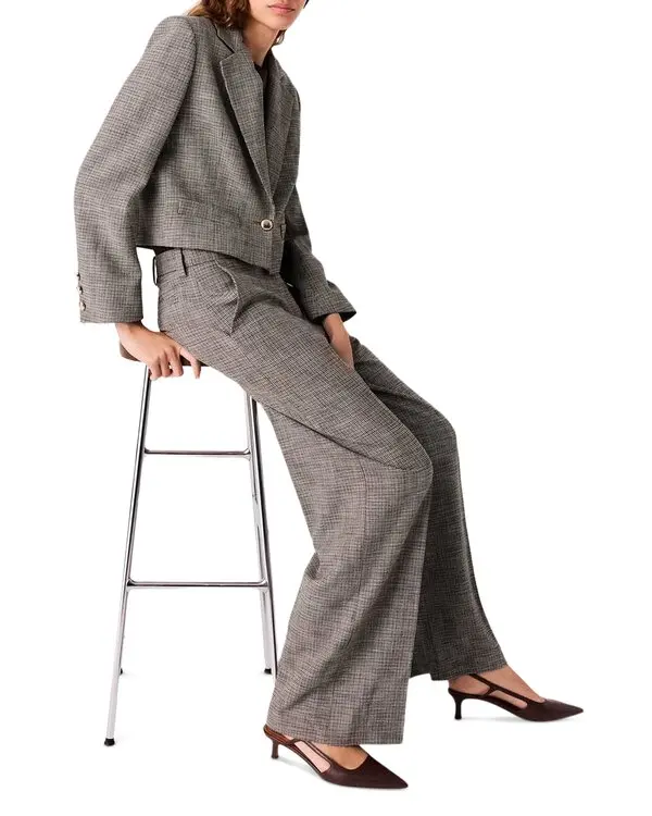 Maje Check Print Wide Leg Pants