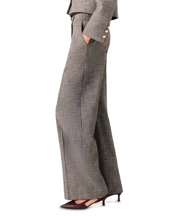 Maje Check Print Wide Leg Pants