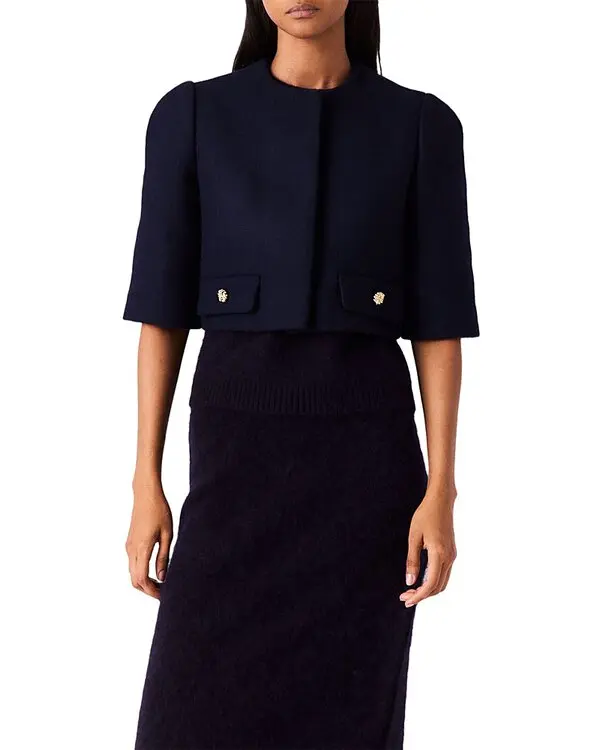 Maje Collarless Short Sleeve Crop Jacket